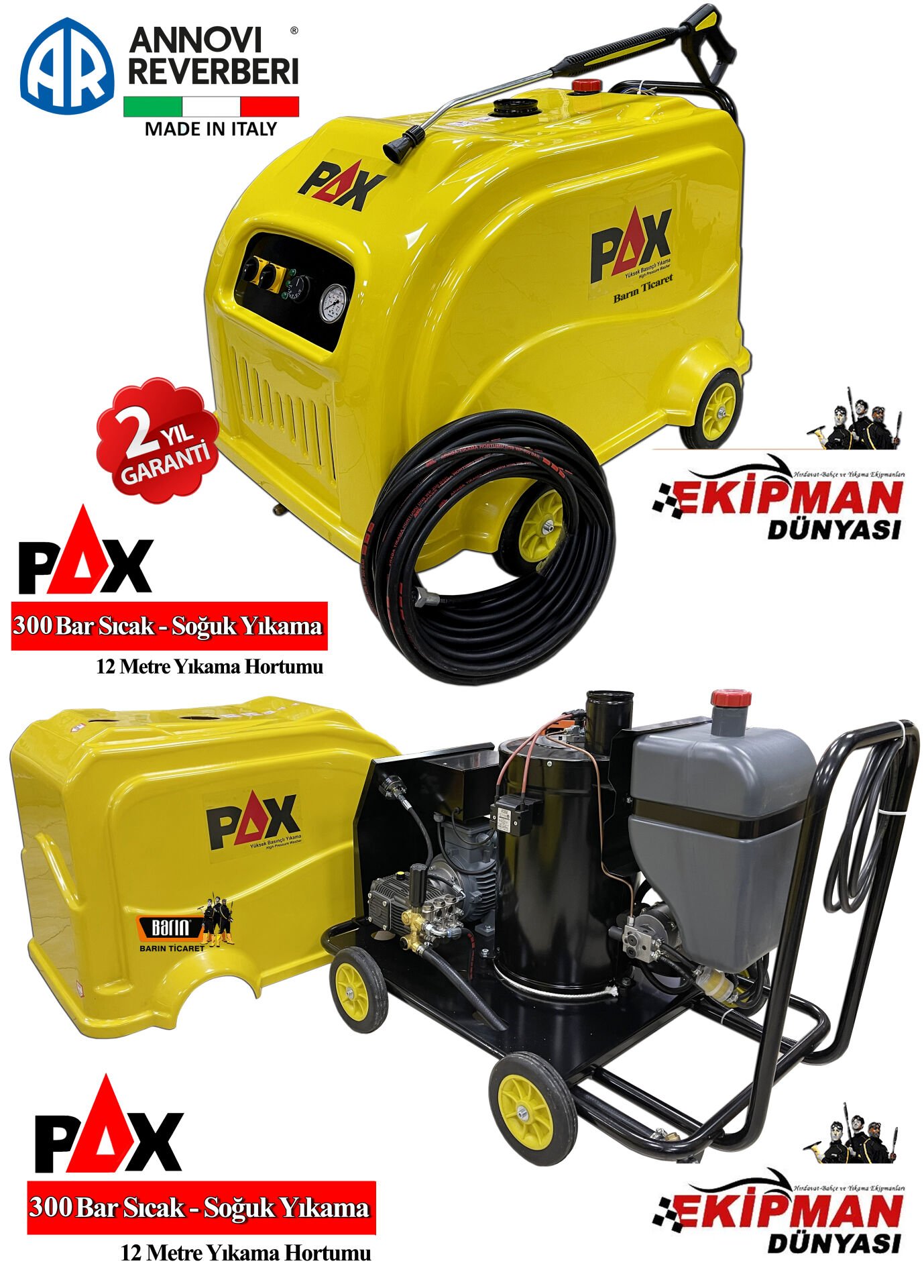 Pax 300 Bar Yüksek Basınçlı Sıcak Soğuk Oto Yıkama Makinesi İtalyan Pompa